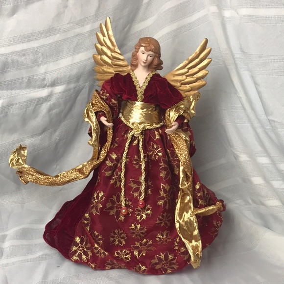Holiday | Maroon And Gold Angel Tree Topper Handmade Vintage | Poshmark